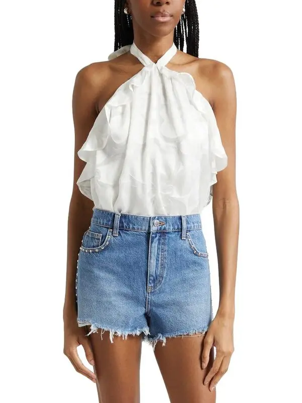 Ramy Brook Burnout Talia Halter Top - Ivory Burnout