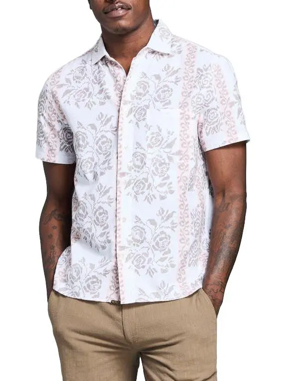 Billy Reid Textural Print Short Sleeve Shirt - Tinted White Multi