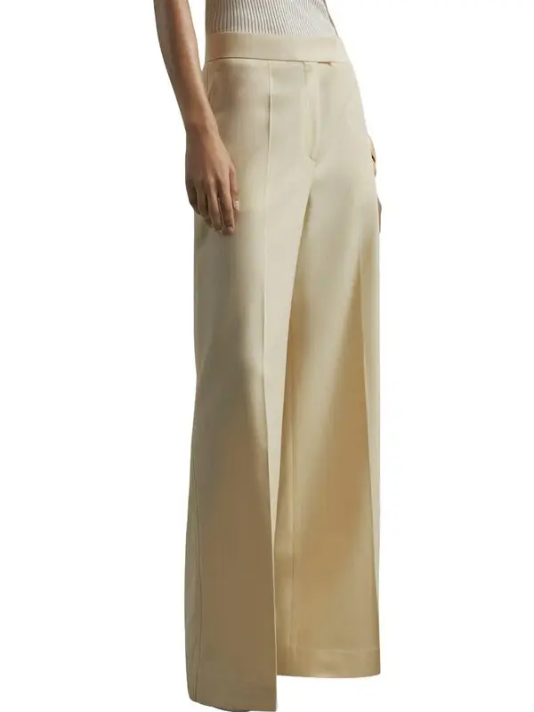 REISS Anya Wide Leg Silk & Wool Pants - Cream