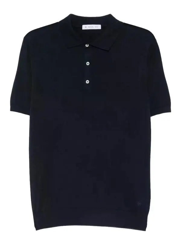 MANUEL RITZ Knitted Cotton Polo Shirt - Blue