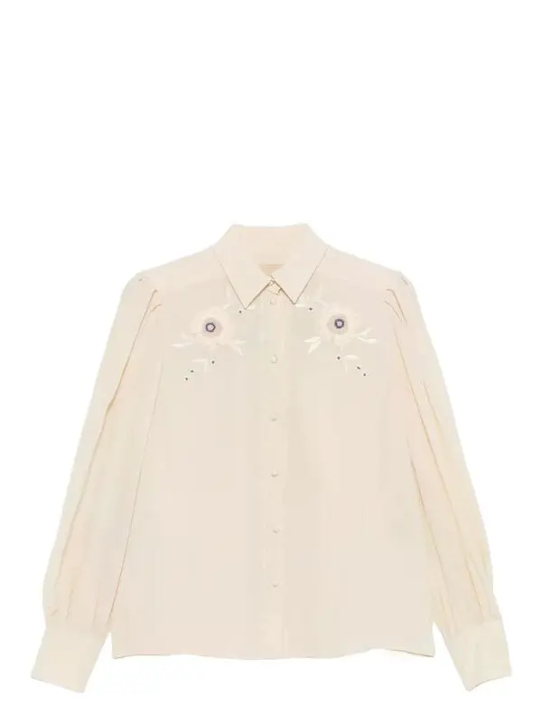 Valentino Garavani Floral-embroidered Pleated-sleeve Blouse - Neutrals