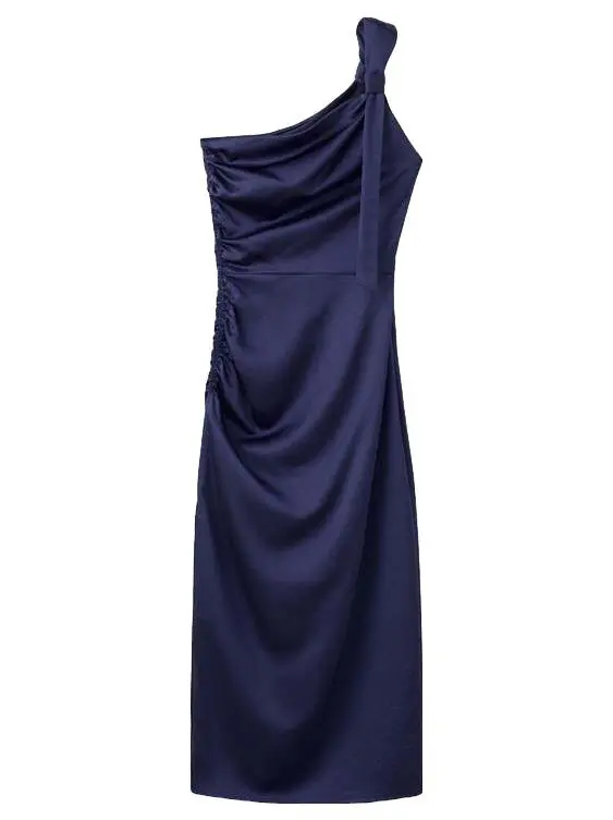 Mango Safira One-shoulder Satin Dress - Night Blue
