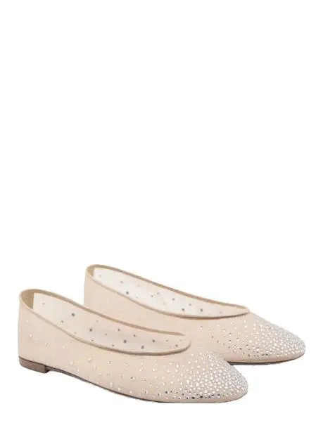Mango Rhinestone Mesh Ballet Flats - Beige