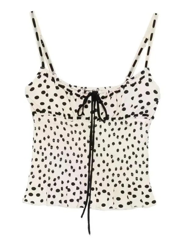LESLIE AMON Polka-dot Shirred Top - Neutrals