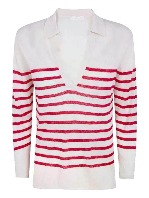 Majestic Filatures Striped V-neck Sweater - White