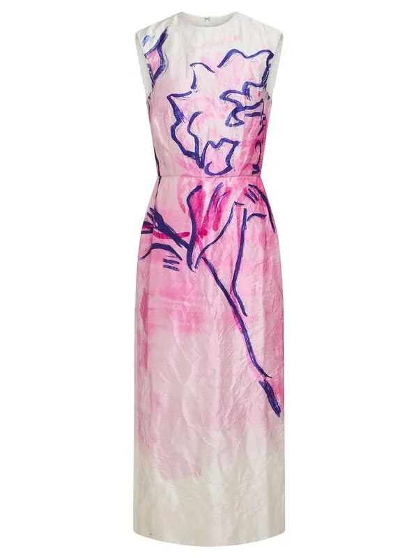 Erdem Printed Satin-twill Midi Dress - Pink