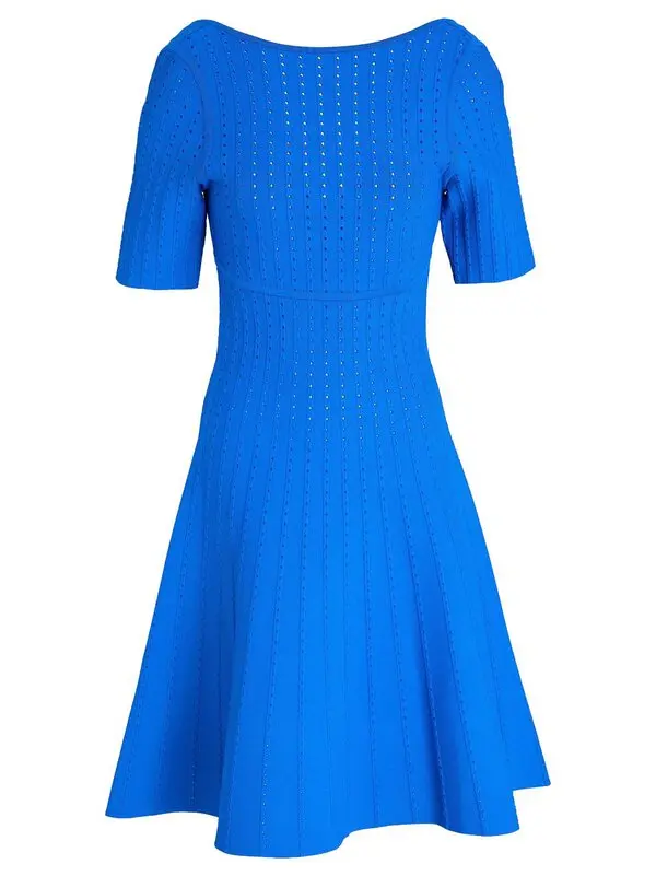Herve Leger Flared Pointelle-knit Dress - Bright Blue