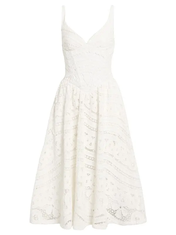 PatBO Rhythmic Cotton Crocheted Lace Midi Dress - Off-white