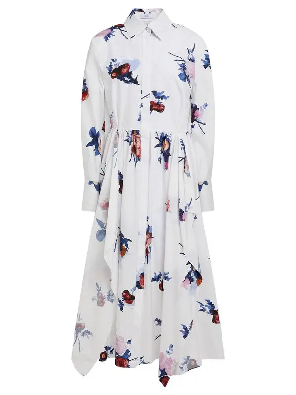 Erdem Floral-print Cotton-poplin Midi Shirt Dress - White