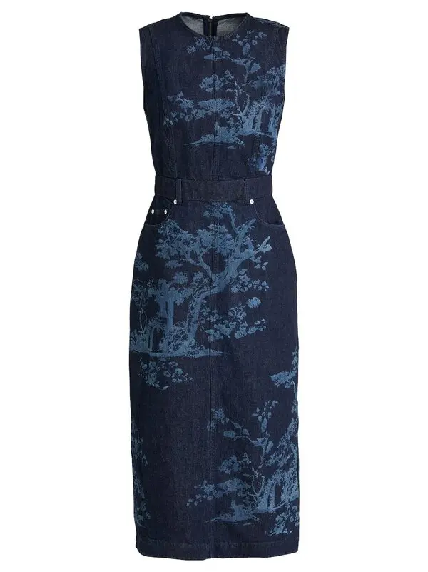 Erdem Printed Denim Midi Dress - Dark Denim