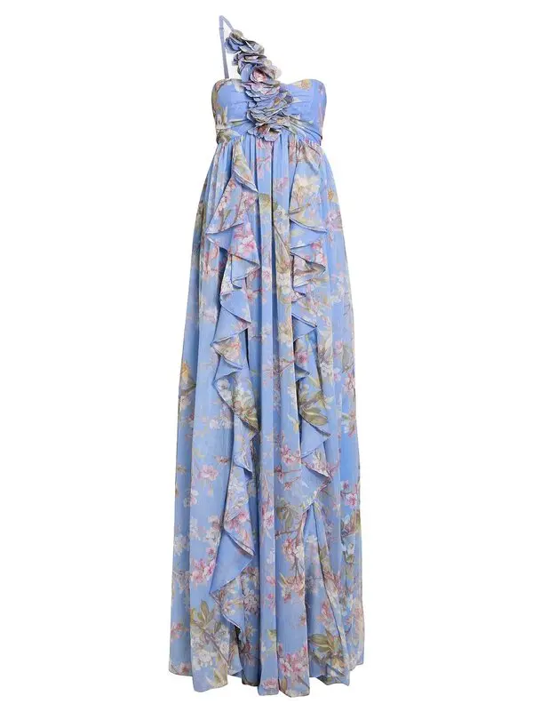 PatBO One-shoulder Appliquéd Floral-print Crepon Gown - Lavender