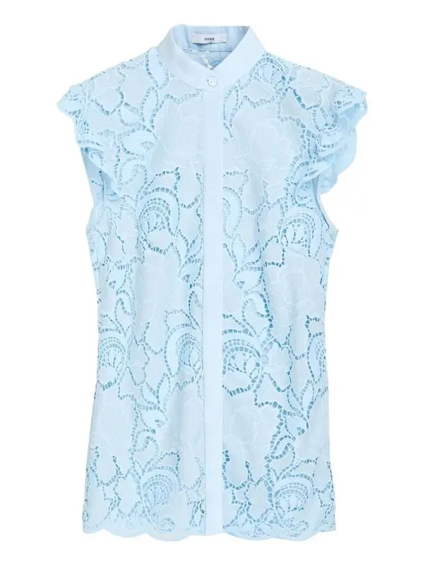 Erdem Ruffled Broderie Anglaise Poplin Blouse - Light Blue