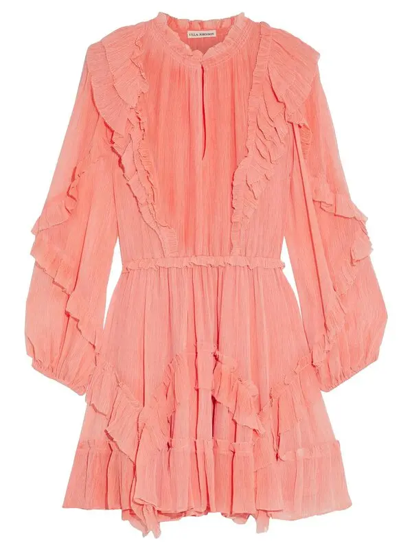 Ulla Johnson Aberdeen Ruffled Silk-georgette Mini Dress - Coral