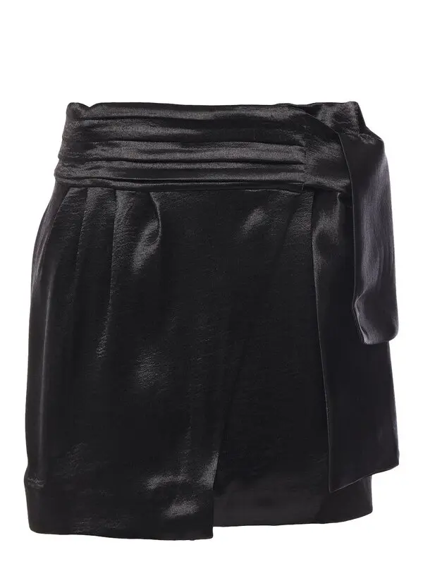 Ba&sh Crinkled Satin Mini Wrap Skirt - Black
