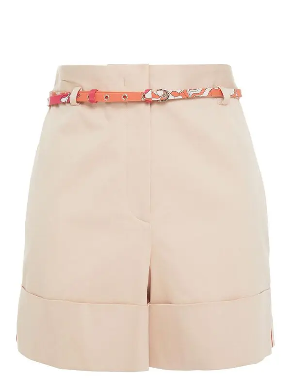 Emilio Pucci Belted Cotton-blend Twill Shorts - Beige