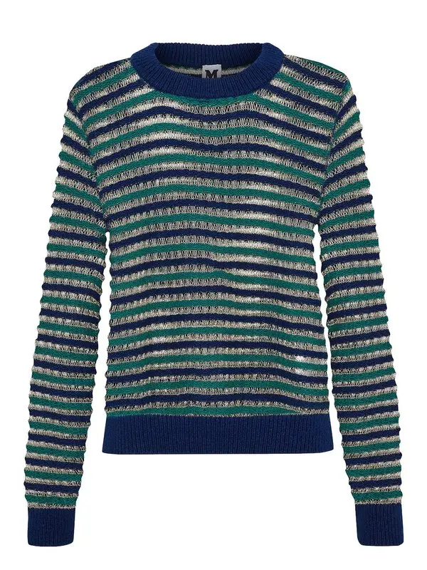 Missoni Metallic Striped Open-knit Wool-blend Sweater - Navy