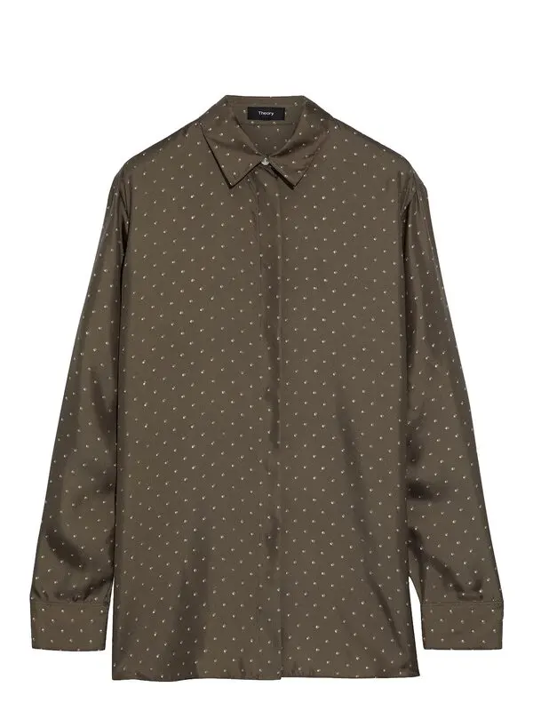 Theory Classic Printed Silk-twill Shirt - Army Green