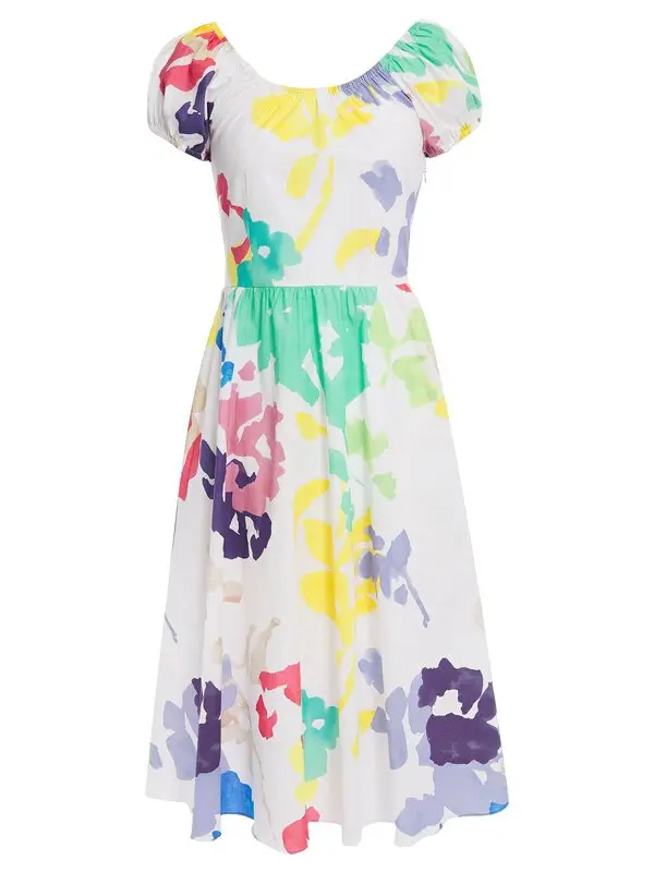 Caroline Constas Mariette Gathered Printed Dress - White