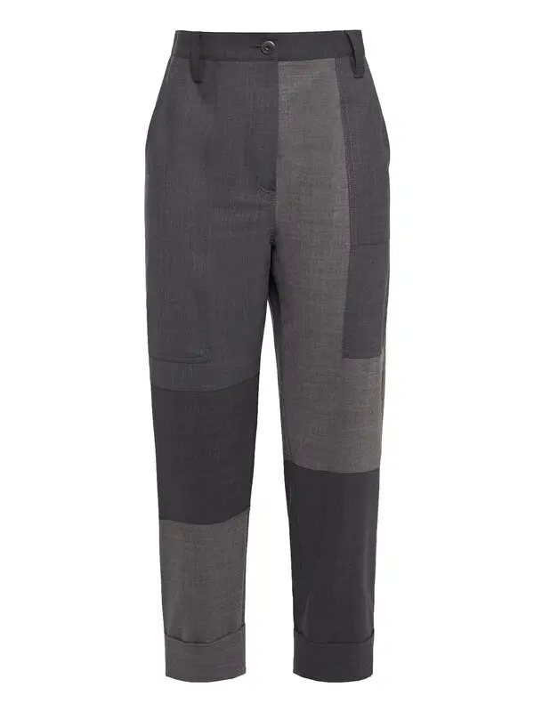 Brunello Cucinelli Paneled Tapered Wool-blend Pants - Dark Gray