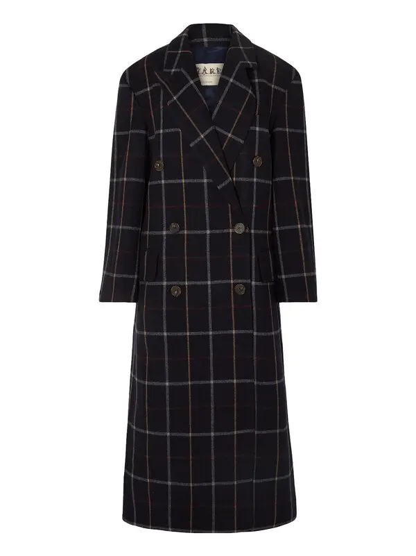 A.W.A.K.E. Mode Double-breasted Checked Wool-blend Coat - Navy