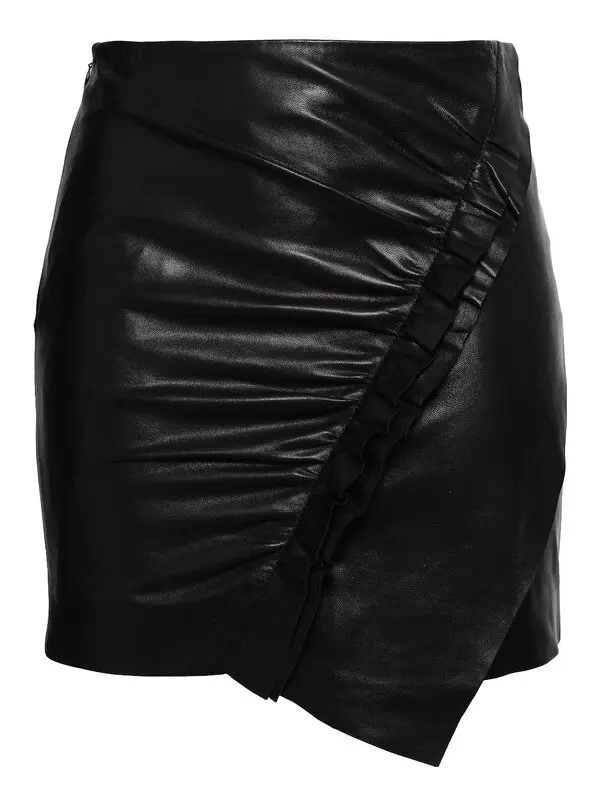 IRO PARIS Ruched Leather Mini Skirt - Black