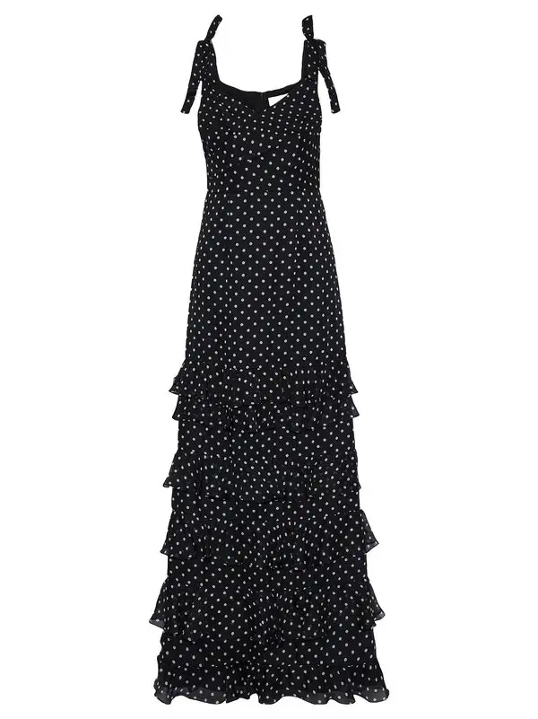 MIKAEL AGHAL Tiered Polkadot Silk-chiffon Gown - Black