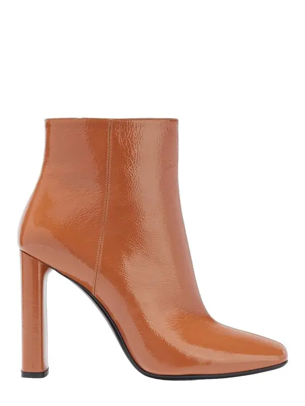 Casadei Textured Patent-leather Ankle Boots - Tan