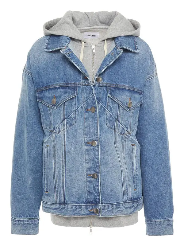 FRAME Le Jagged Oversized Layered Jacket - Mid Denim