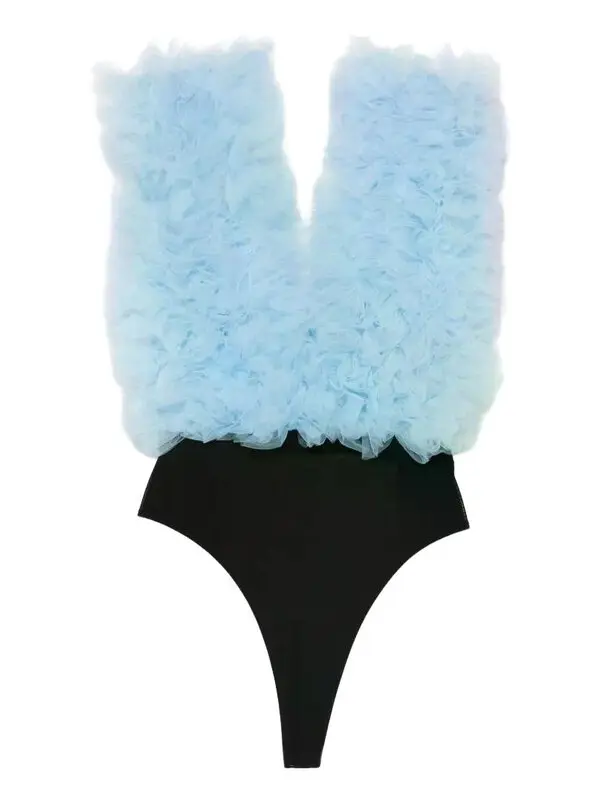 Alchemy Fashions Ruffled Tulle-panel Bodysuit - Blue