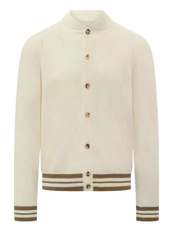 FILIPPO DE LAURENTIIS Raglan-sleeve Striped-trim Bomber Jacket - Neutrals