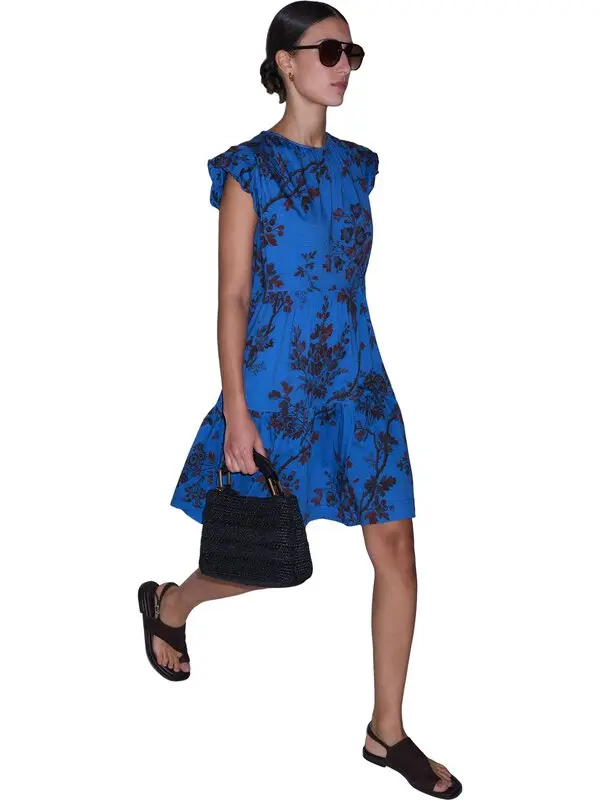 ME+EM Botanical Tiered Short Dress - Blue Multi