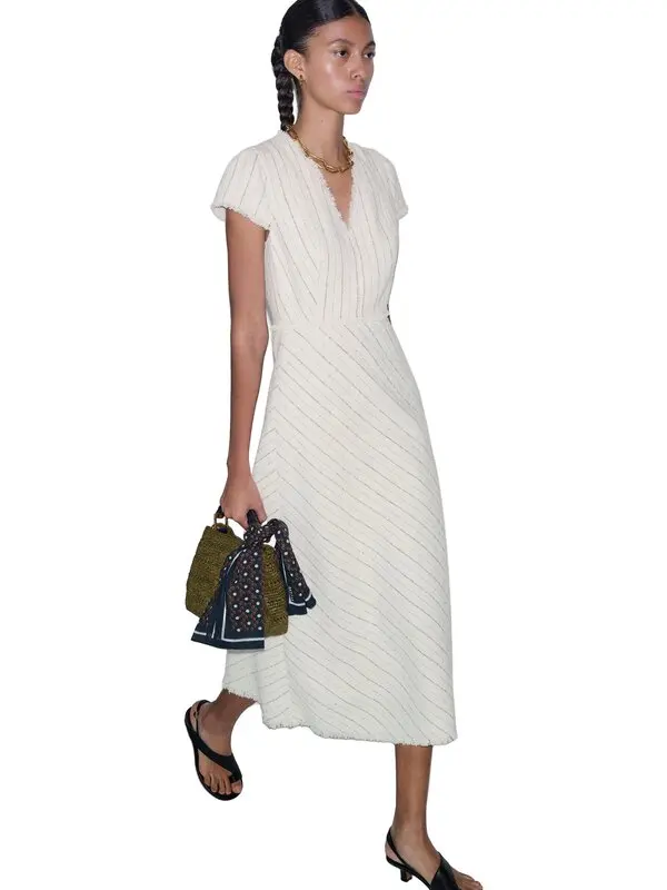 ME+EM Textured Stripe Fit And Flare Midi Dress - Ivory