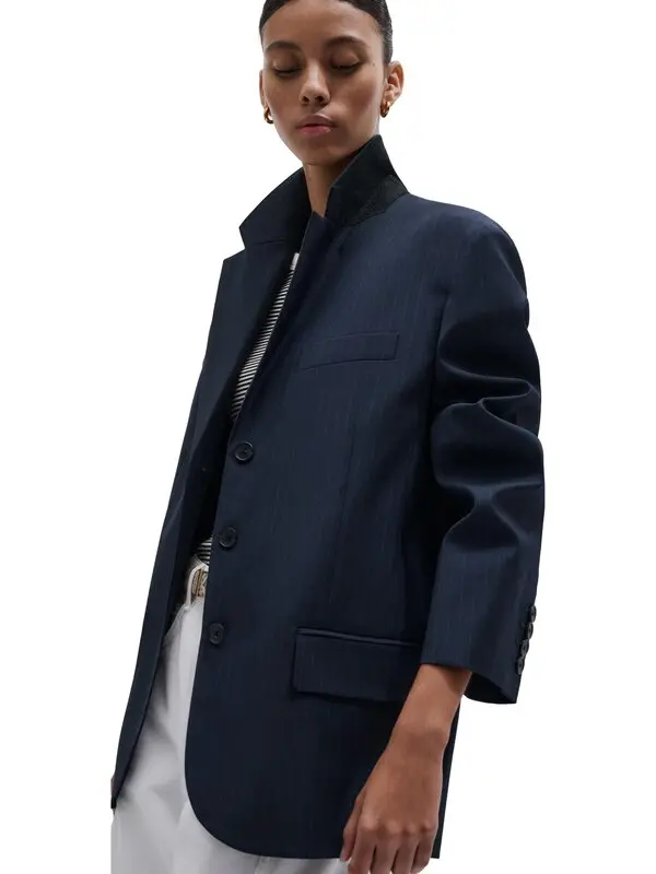 ME+EM Pinstripe Oversized Blazer - Navy