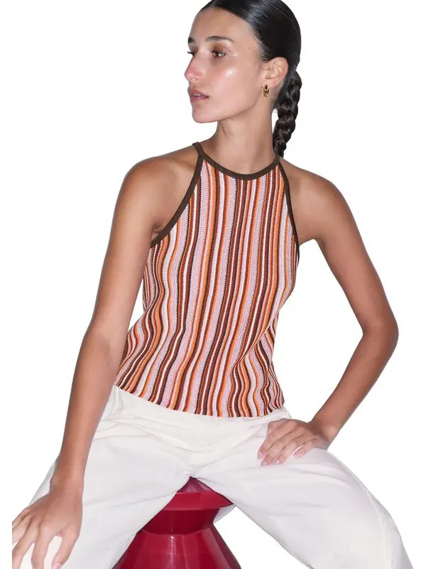 ME+EM Slim Knit Striped Tank - Cinnamon Multi