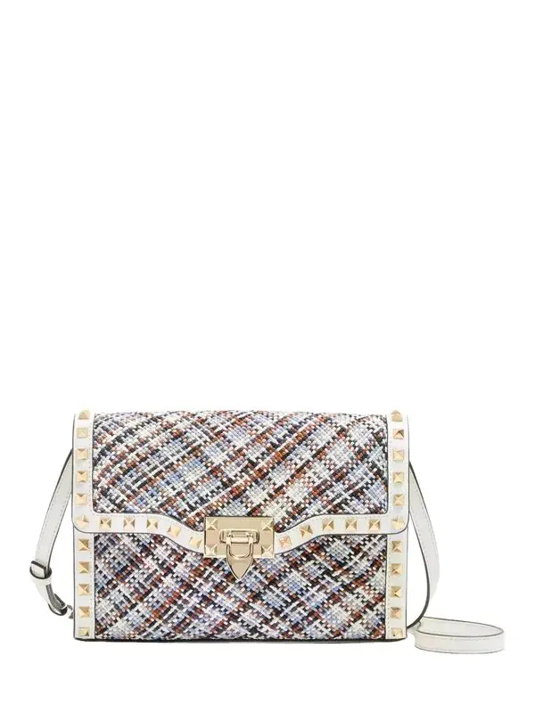 Valentino Garavani Rockstud Small Shoulder Bag In Woven Fabric - Blue