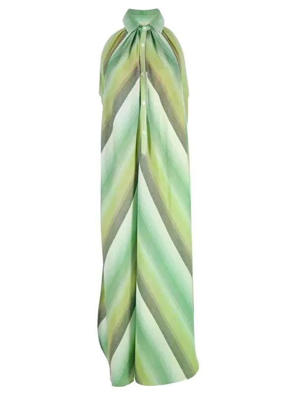 MARRAKSHI LIFE Striped Halter-neck Maxi Dress - Green