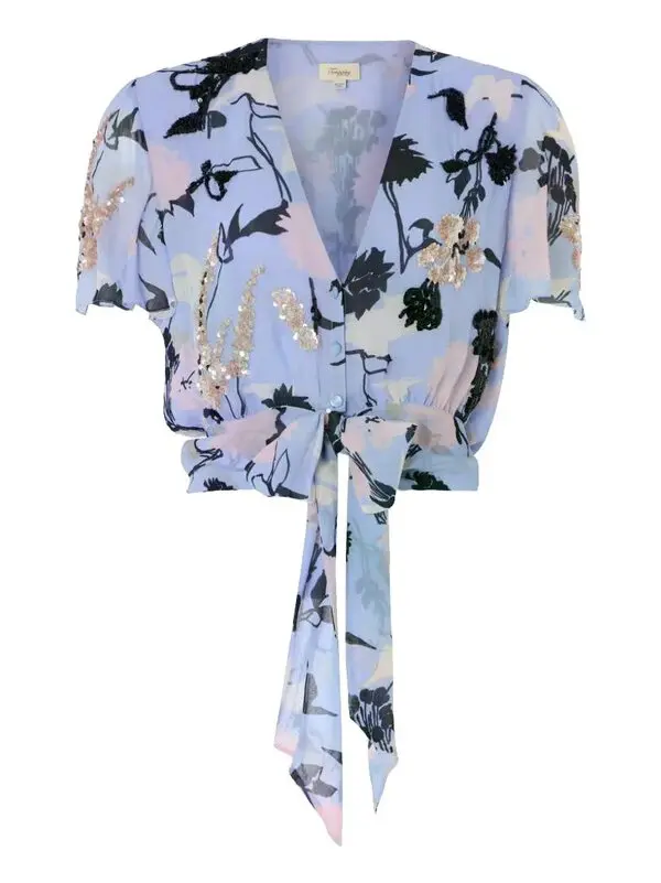 TEMPERLEY LONDON Maisie Sequin-embellished Floral-print Blouse - Blue