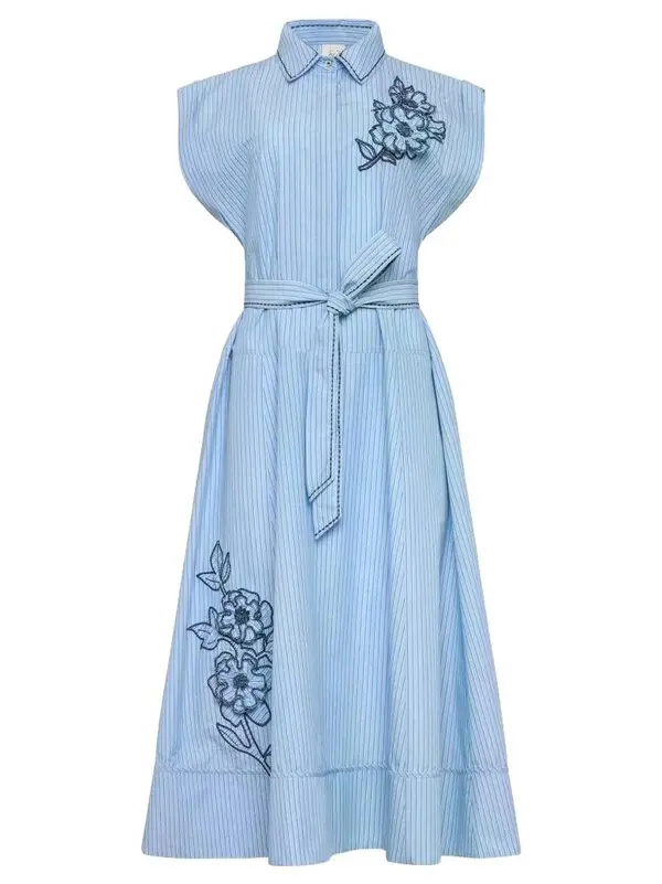 Cinq À Sept Callie Floral-embroidered Striped Dress - Blue