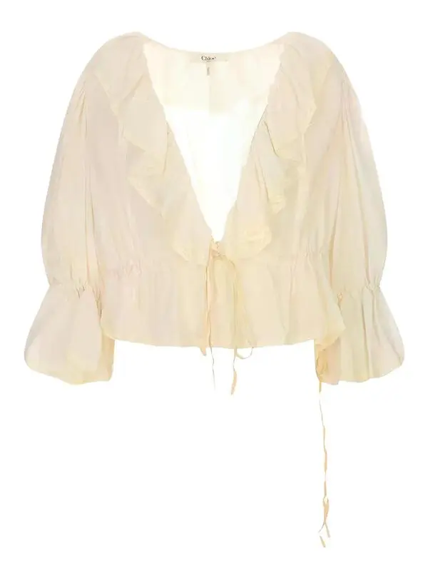 Chloé Ruffled Lace-trim Blouse - Neutrals