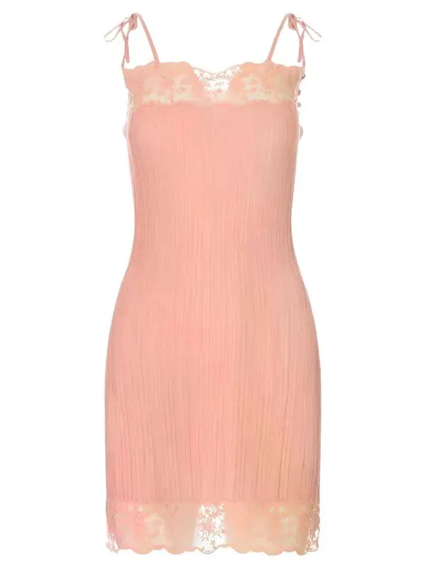 Chloé Lace-trimmed Ribbed-knit Mini Dress - Pink