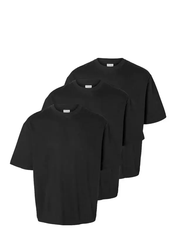SELECTED 3 Pack Loose-fit T-shirt - Black