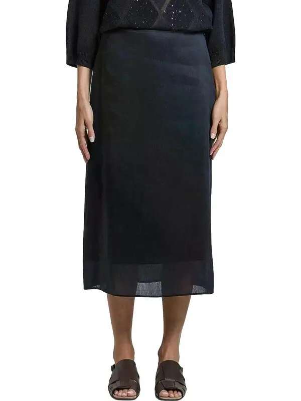 Peserico Silk Linen Side-slit Skirt - Blue