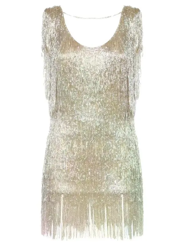 Galia Lahav Fringe-detail Bead-embellished Dress - Silver