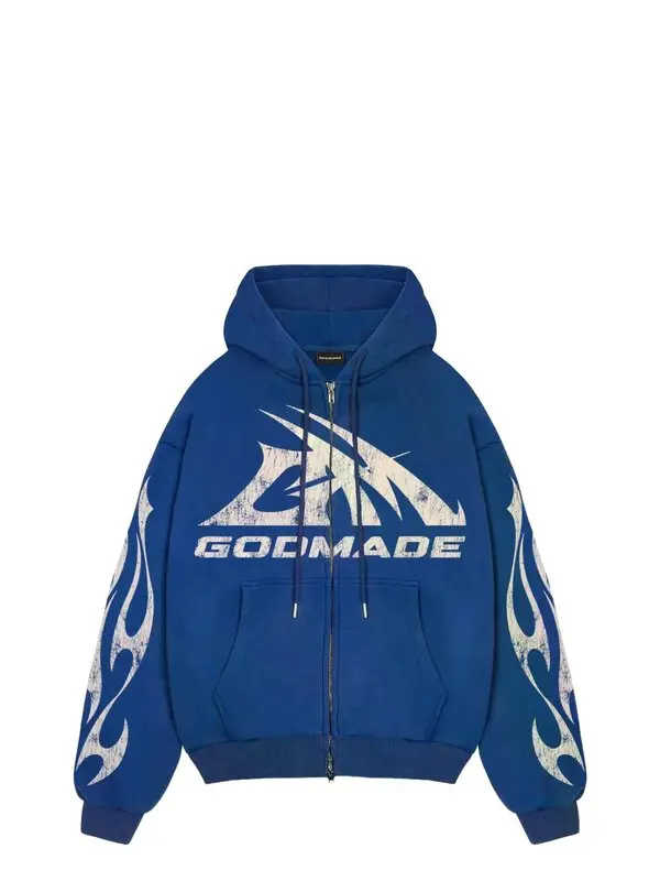 GODMADE Logo-print Full-zip Hoodie - Blue