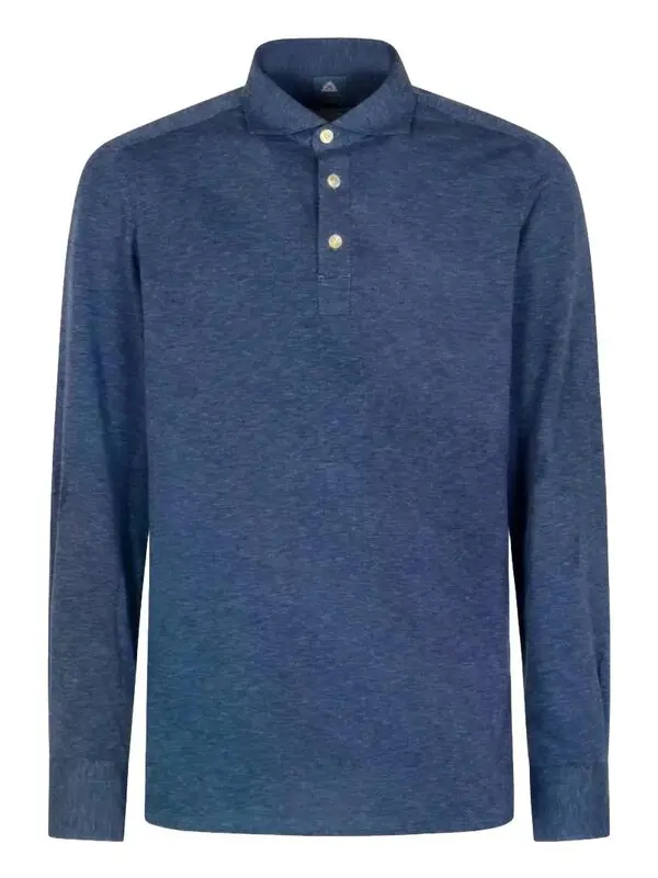FINAMORE 1925 Pique-knit Long-sleeve Polo Shirt - Blue