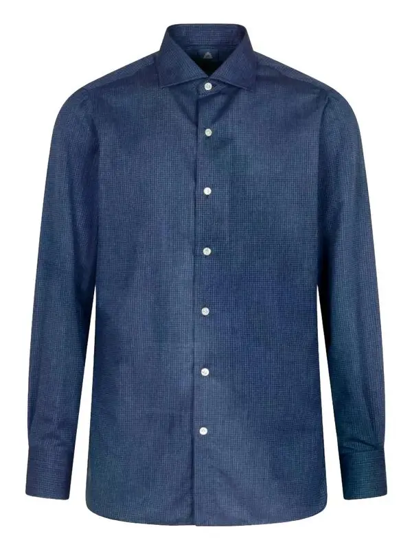 FINAMORE 1925 Houndstooth-pattern Shirt - Blue