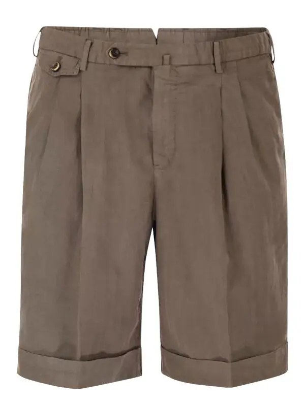 PT TORINO Pleated-front Turn-up Shorts - Brown