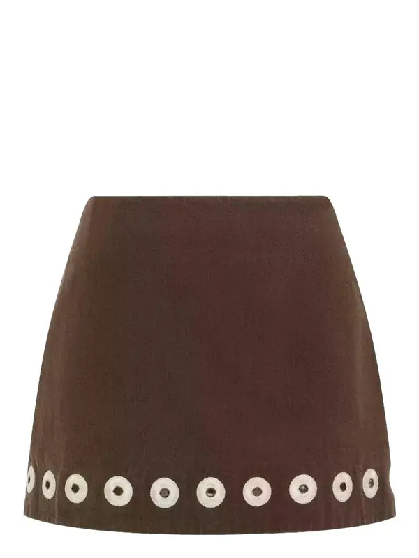 ALEMAIS Eyelet-embellished Denim Mini Skirt - Brown