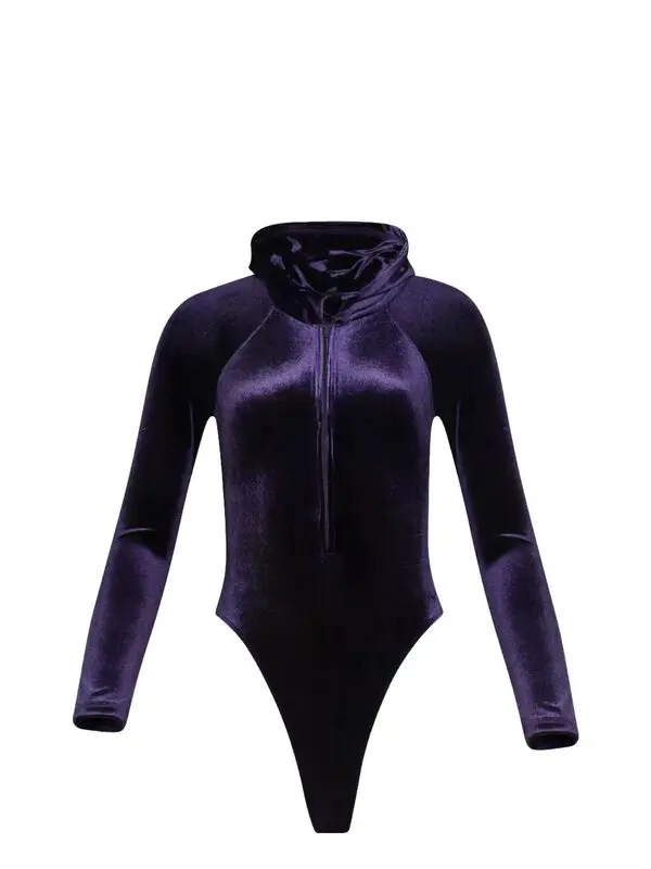Vetements Velvet Hooded Bodysuit - Purple