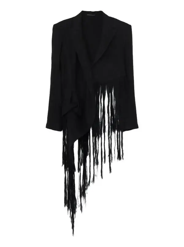 Yohji Yamamoto Asymmetric Fringe-trimmed Jacket - Black